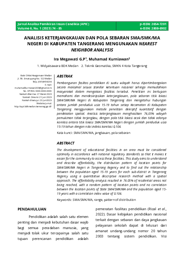 (PDF) Analisis Keterjangkauan Dan Pola Sebaran Sma/SMK/Ma Negeri DI ...