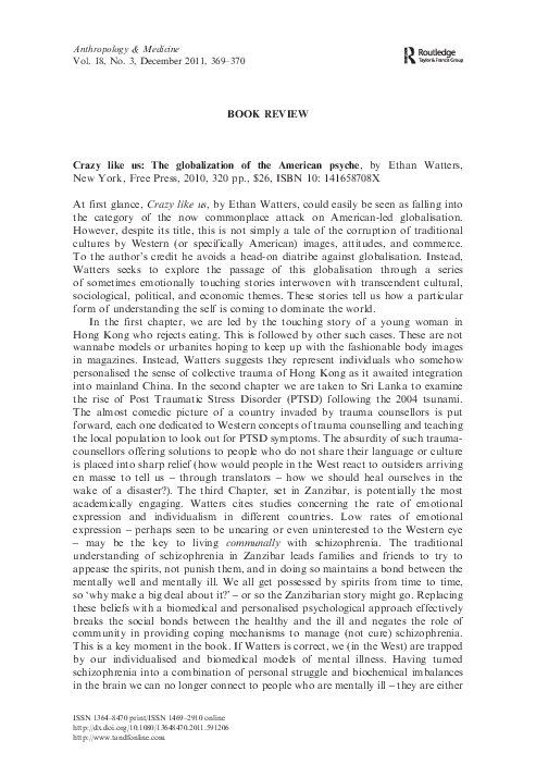 (PDF) Crazy like us: The globalization of the American psyche, by Ethan ...