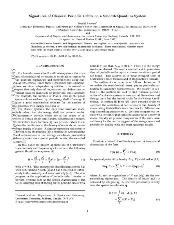 (PDF) Signatures of classical periodic orbits on a smooth quantum system