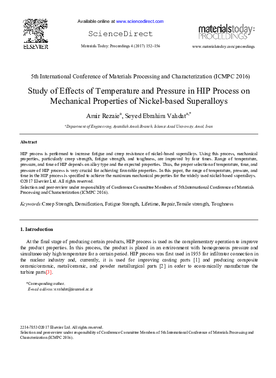 (PDF) Study of Effects of Temperature and Pressure in HIP Process on Mechanical Properties of ...