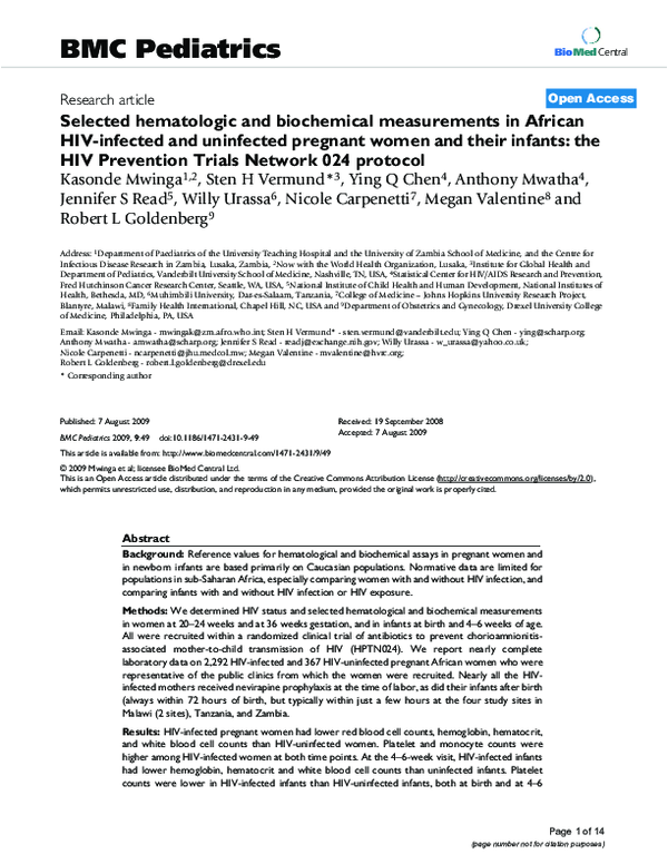 (PDF) Selected hematologic and biochemical measurements in African HIV ...
