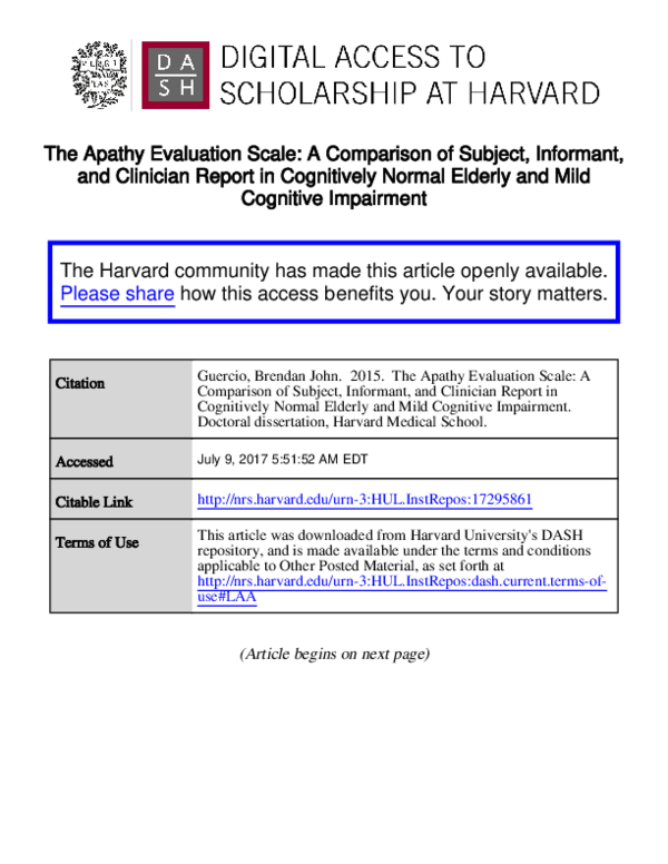 (PDF) The Apathy Evaluation Scale: A Comparison of Subject, Informant ...