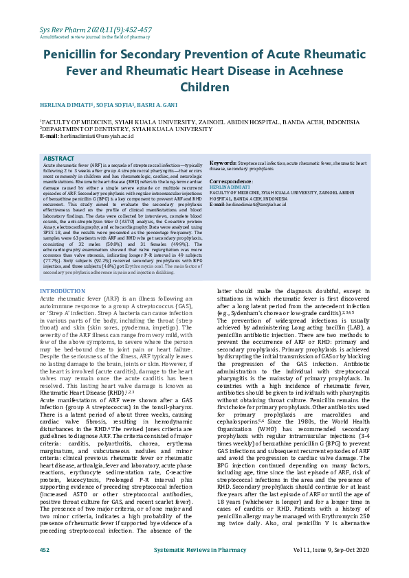 (PDF) Penicillin for Secondary Prevention of Acute Rheumatic Fever and ...