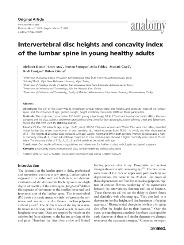 (PDF) Intervertebral disc heights and concavity index of the lumbar ...