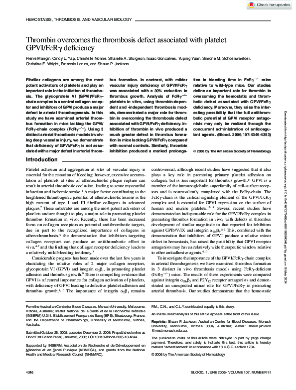 (PDF) Thrombin overcomes the thrombosis defect associated with platelet ...