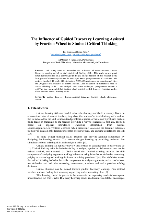 (PDF) The Influence of Guided Discovery Learning Assisted by Fraction ...