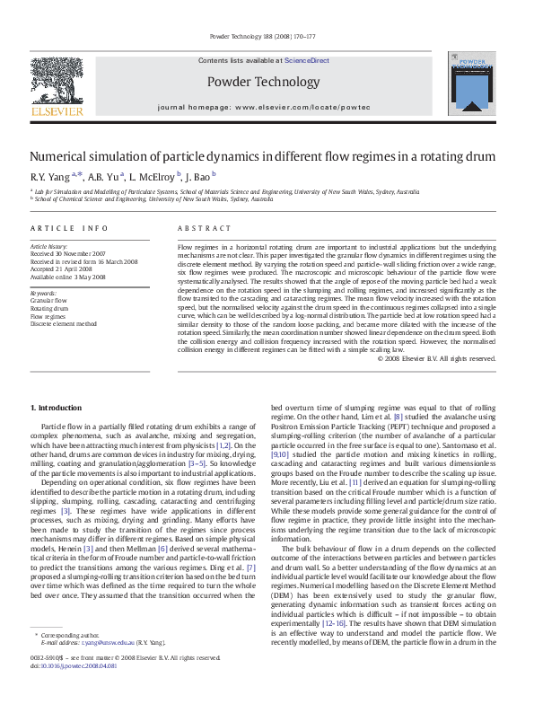 Pdf Numerical Simulation Of Particle Dynamics In Different Flow Regimes In A Rotating Drum