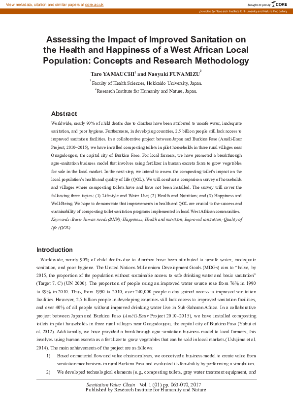 (PDF) Assessing the Impact of Improved Sanitation on the Health and ...