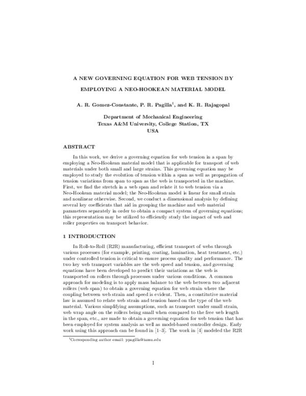 (PDF) New governing equation for web tension by employing a Neo-Hookean ...