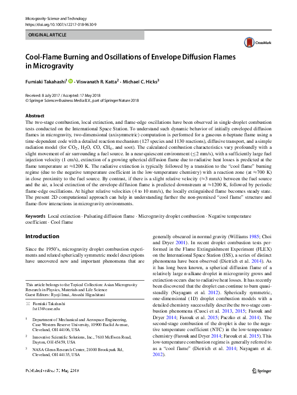 (PDF) Cool-Flame Burning and Oscillations of Envelope Diffusion Flames ...