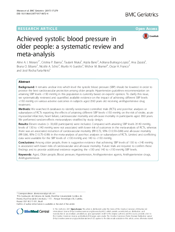 (PDF) Achieved systolic blood pressure in older people: a systematic ...