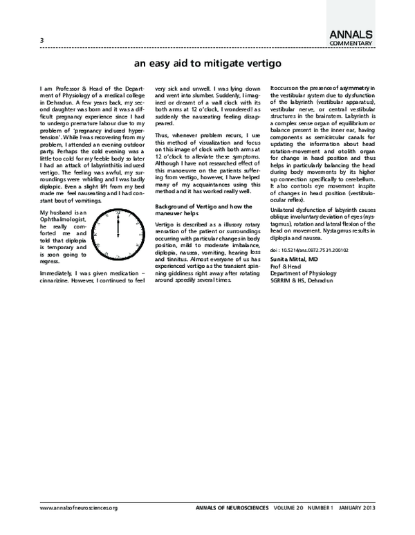 (PDF) An Easy Aid to Mitigate Vertigo