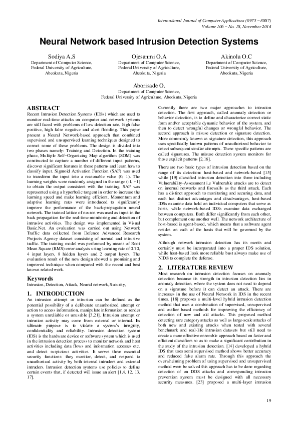 (PDF) Neural Network based Intrusion Detection Systems