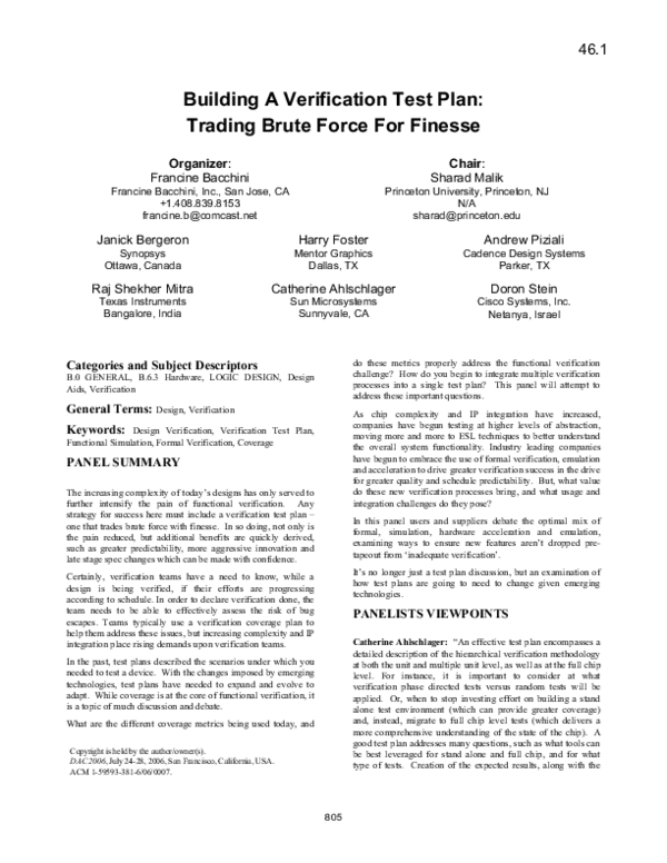 (PDF) Building a verification test plan