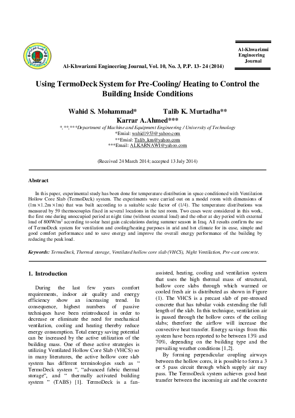 (PDF) Using TermoDeck System for Pre-Cooling/ Heating to Control the ...