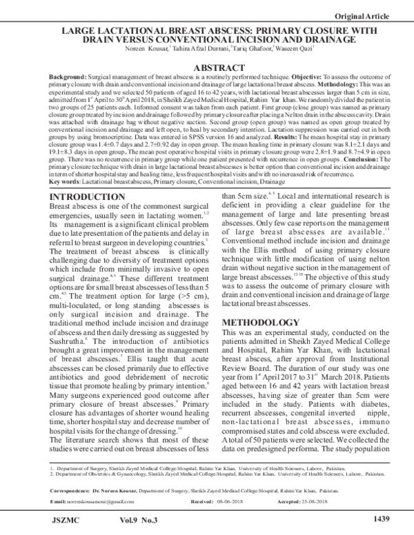 (PDF) Large Lactational Breast Abscess: Primary Closure with Drain ...