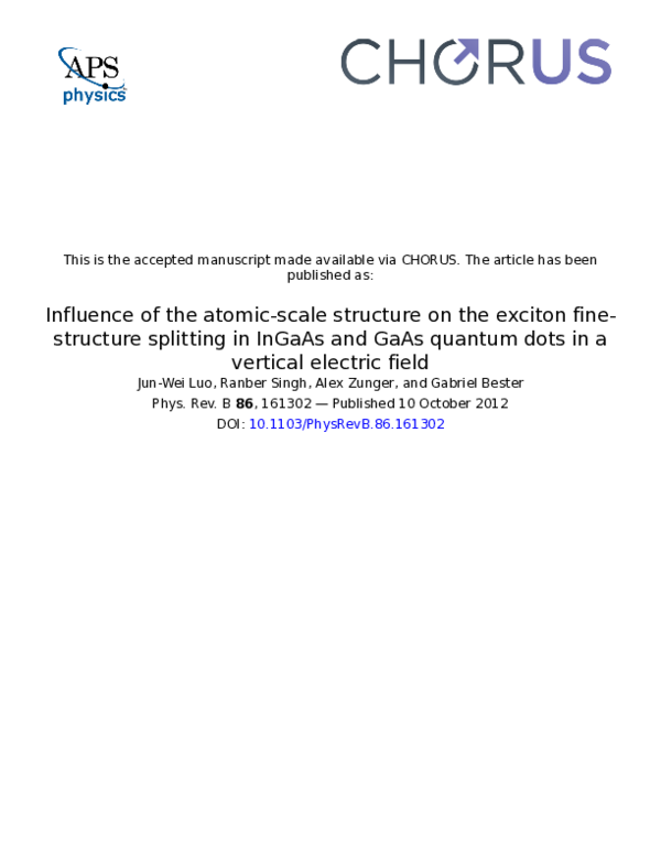 (PDF) Influence of the atomic-scale structure on the exciton fine-structure splitting in InGaAs ...