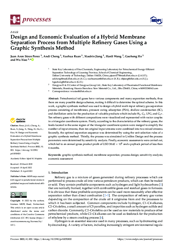 (PDF) Design and Economic Evaluation of a Hybrid Membrane Separation ...