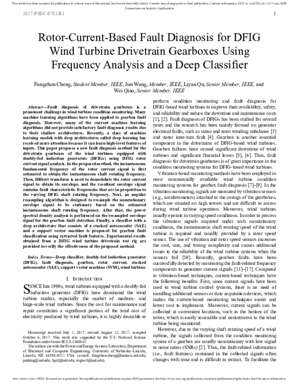 Pdf Rotor Current Based Fault Diagnosis For Dfig Wind Turbine