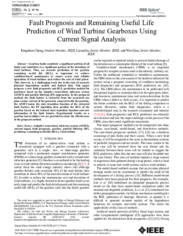 (PDF) Fault Prognosis and Remaining Useful Life Prediction of Wind Turbine Gearboxes Using ...