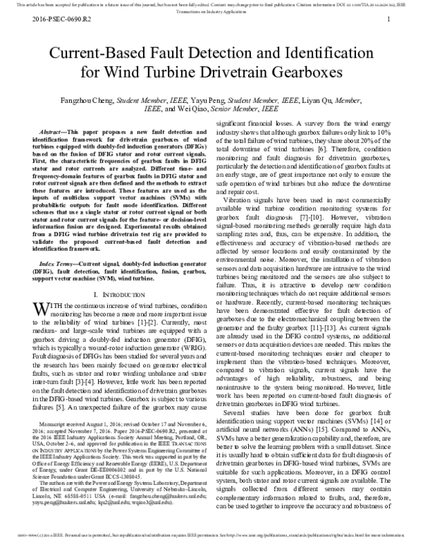 (PDF) Fault Detection in Wind Turbine Gearboxes