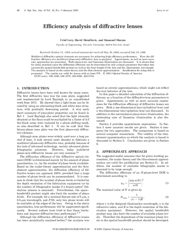 (PDF) Efficiency analysis of diffractive lenses