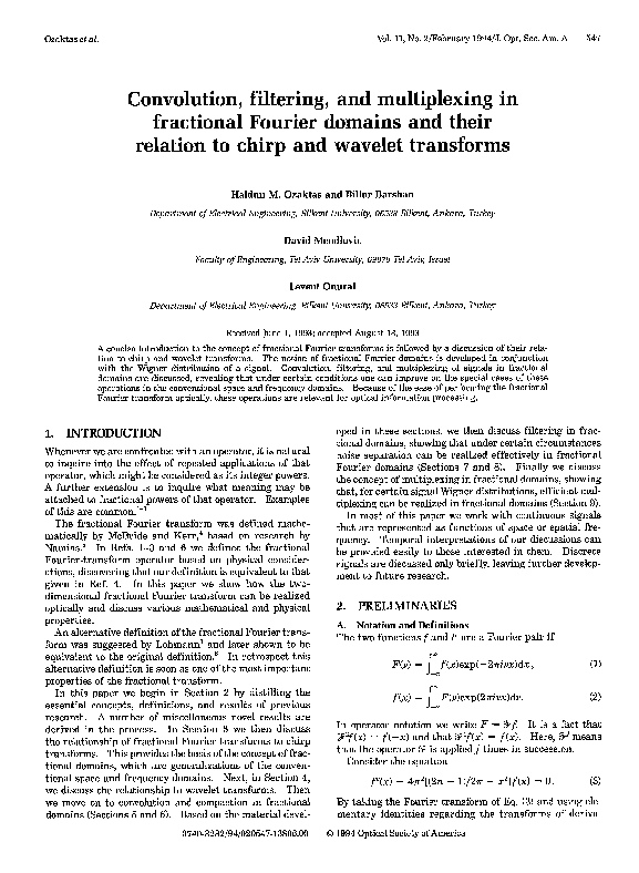 (PDF) Convolution, filtering, and multiplexing in fractional Fourier ...