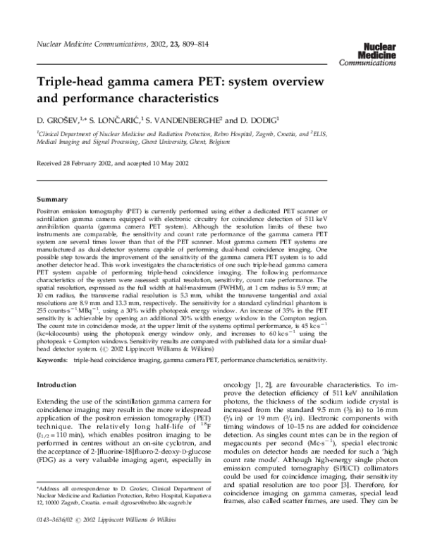 (PDF) Triple-head gamma camera PET: system overview and performance ...