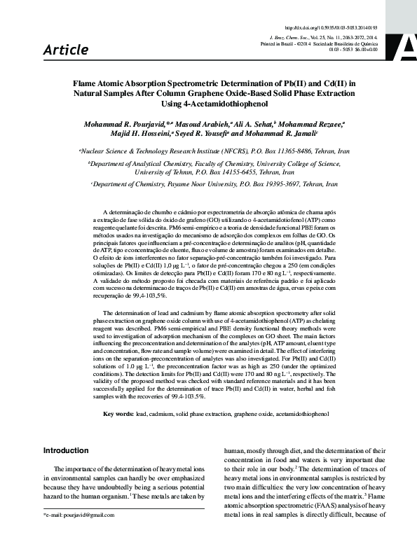 Flame Atomic Absorption Spectrometric Determination Of Pb Ii And Cd Ii In Natural Samples