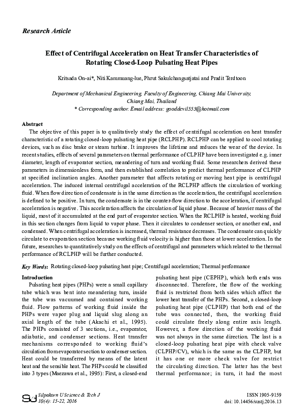 (PDF) Effect of Centrifugal Acceleration on Heat Transfer Characteristics of Rotating Closed ...