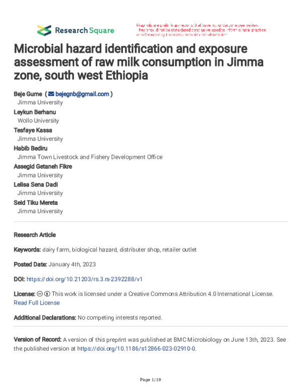 (PDF) Microbial hazard identification and exposure assessment of raw ...