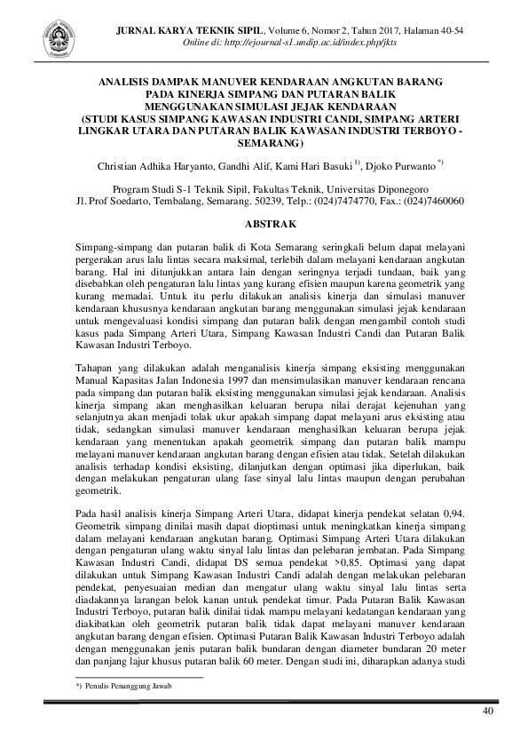 (PDF) Analisis Dampak Manuver Kendaraan Angkutan Barang Pada Kinerja ...