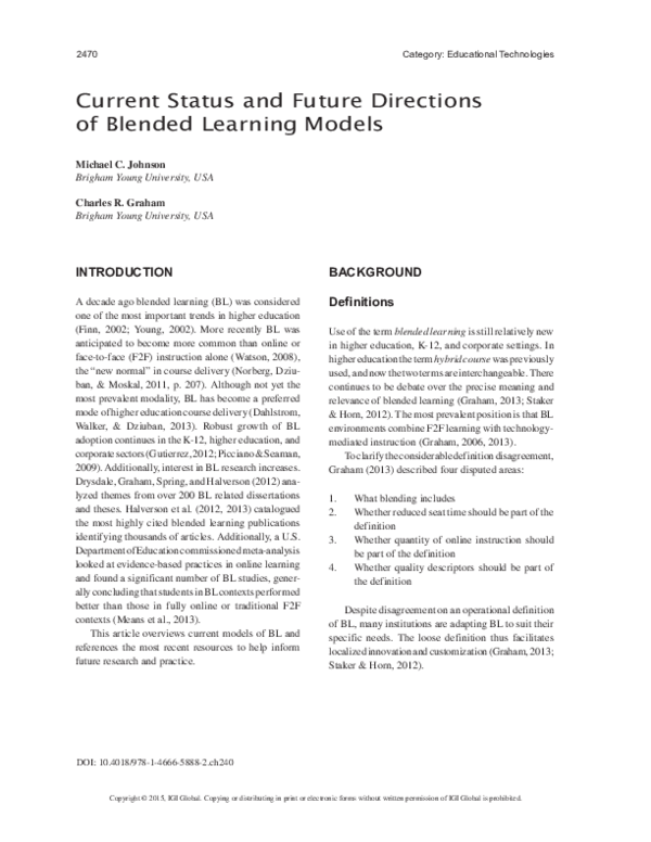 (PDF) Current Status and Future Directions of Blended Learning Models ...