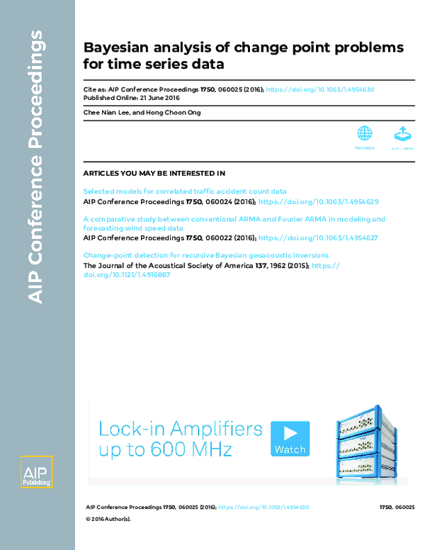 (PDF) Bayesian analysis of change point problems for time series data