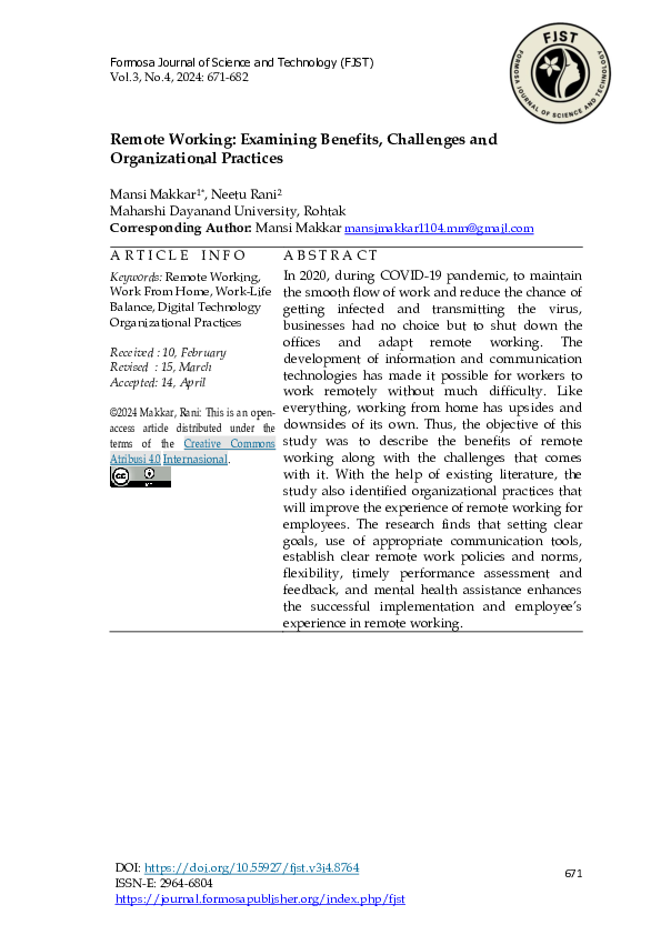 (PDF) Remote Working: Examining Benefits, Challenges and Organizational ...