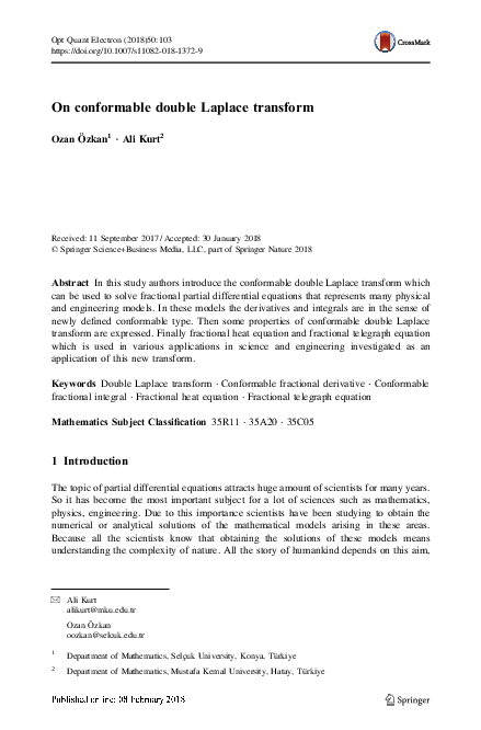 Pdf On Conformable Double Laplace Transform