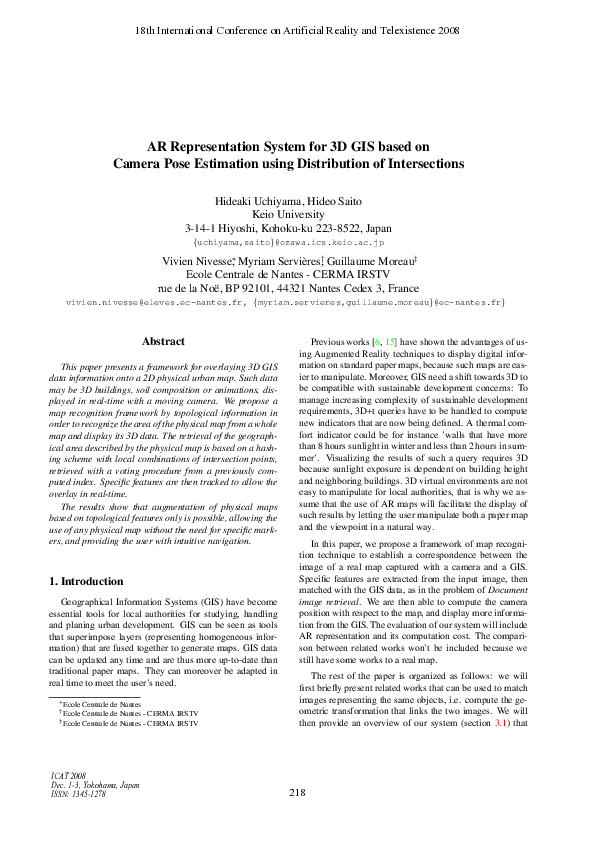 (PDF) AR representation system for 3D GIS based on camera pose estimation using distribution of ...
