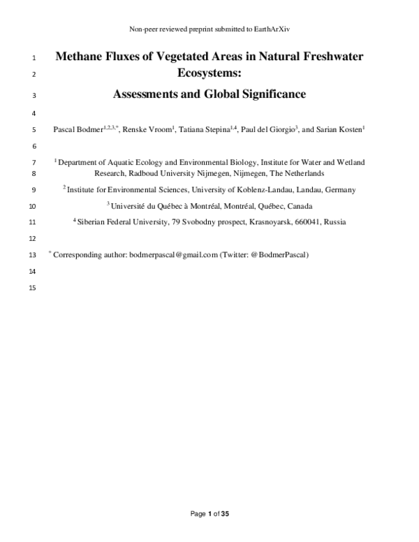 (PDF) Methane Fluxes of Vegetated Areas in Natural Freshwater ...
