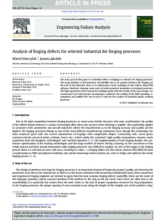 (PDF) Analysis of forging defects for selected industrial die forging processes