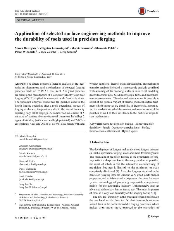 (PDF) Application of selected surface engineering methods to improve the durability of tools ...