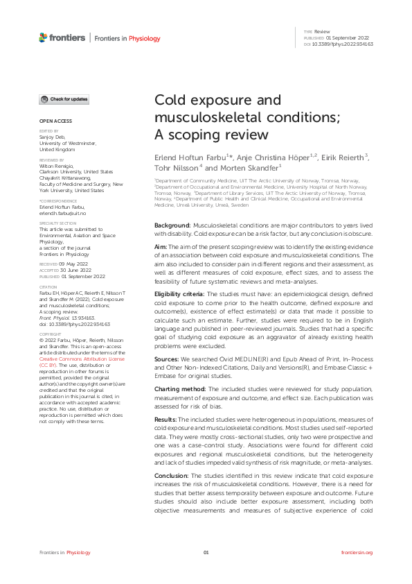 (PDF) Cold exposure and musculoskeletal conditions; A scoping review