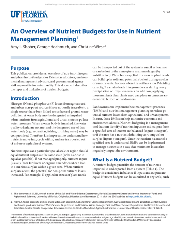(PDF) Nutrient Budgets in Nutrient Management Planning