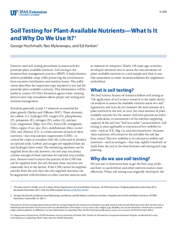 (PDF) Soil Testing for Plant-Available Nutrients—What Is It and Why Do ...
