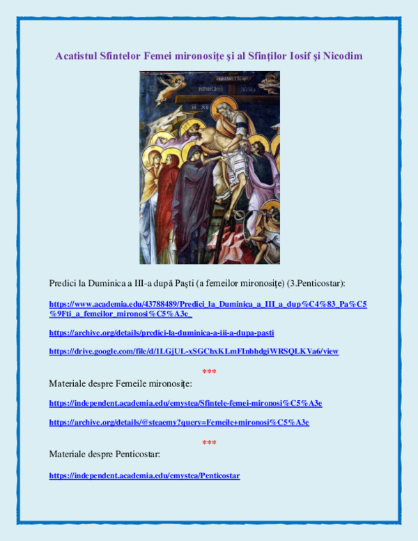 (PDF) Acatistul Sfintelor Femei mironosiţe şi al Sfinţilor Iosif şi Nicodim