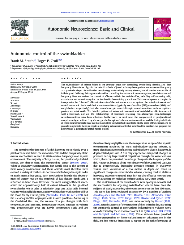 (PDF) Autonomic control of the swimbladder
