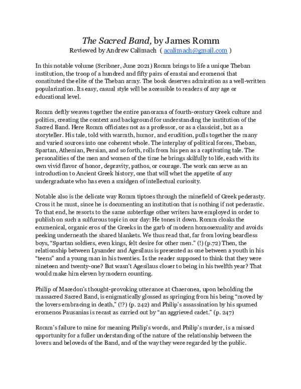 (PDF) A review of James Romm’s "The Sacred Band"