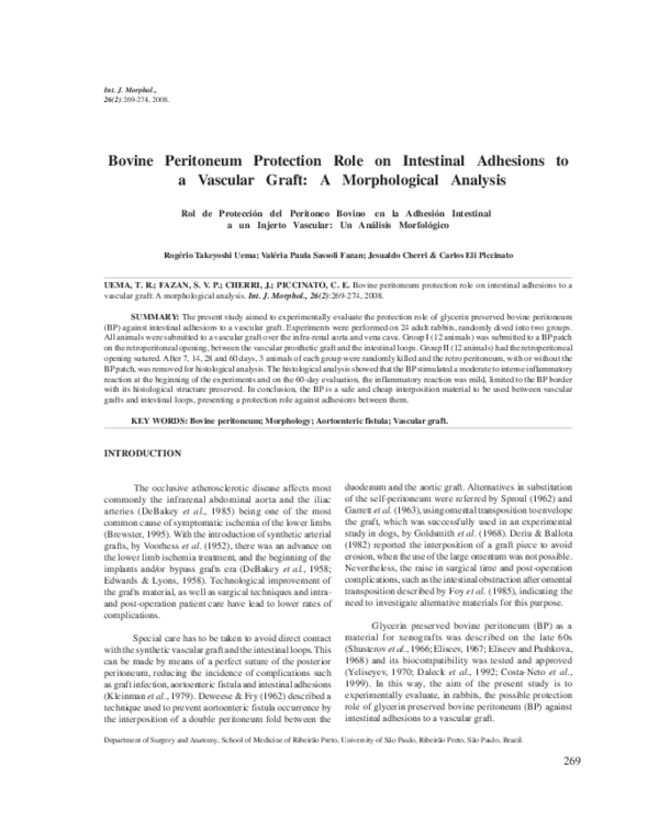(PDF) Bovine Peritoneum Protection Role on Intestinal Adhesions to a ...