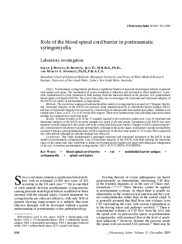 (PDF) Role of the blood-spinal cord barrier in posttraumatic syringomyelia