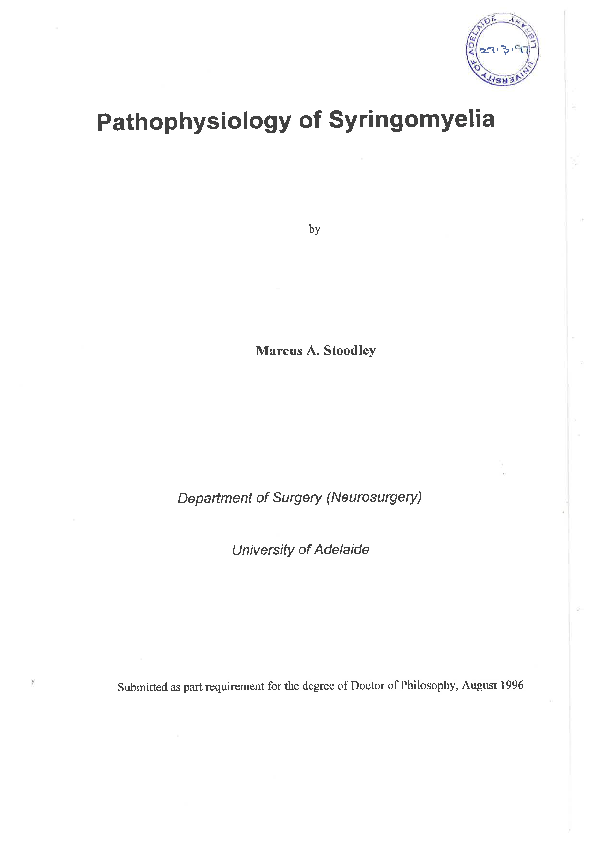 (PDF) Pathophysiology of Syringomyelia / by Marcus A. Stoodley