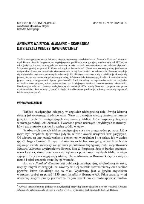 (PDF) Brown's Nautical Almanac – the treasury of navigational knowledge